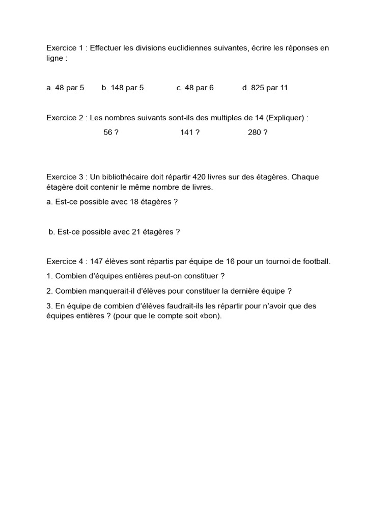 Exercices de mathématiques sur la division | PDF
