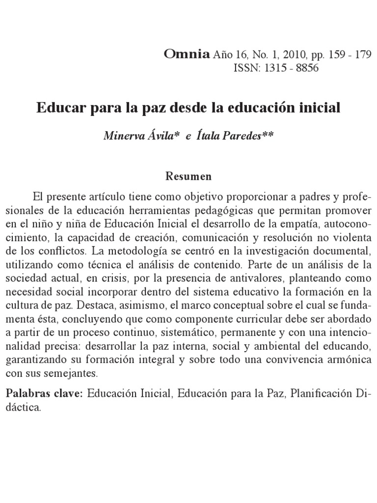 Educar Para La Paz Pdf Jardín De Infancia Aprendizaje
