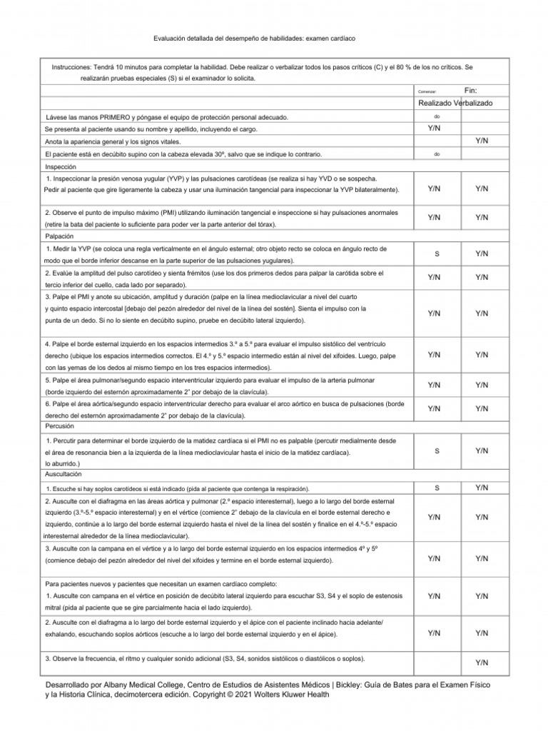 Cardiac - Examination Evaluation Spanish | PDF | Corazón | Angiología