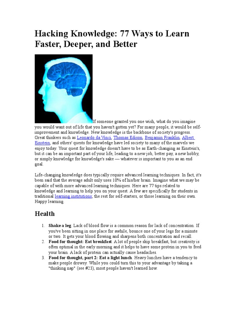 Hacking Knowledge: 77 Ways To Learn Faster, Deeper, and Better | PDF ...