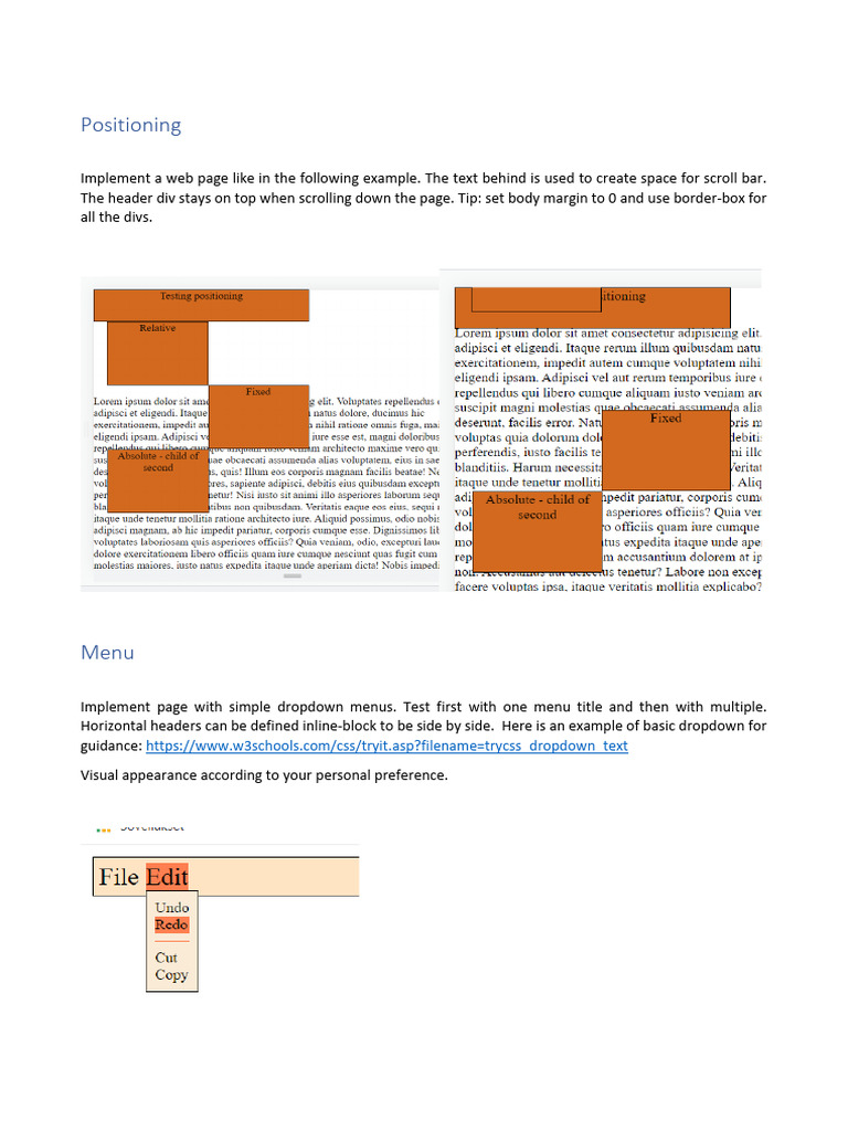 Web Page Positioning and Dropdown Menus | PDF