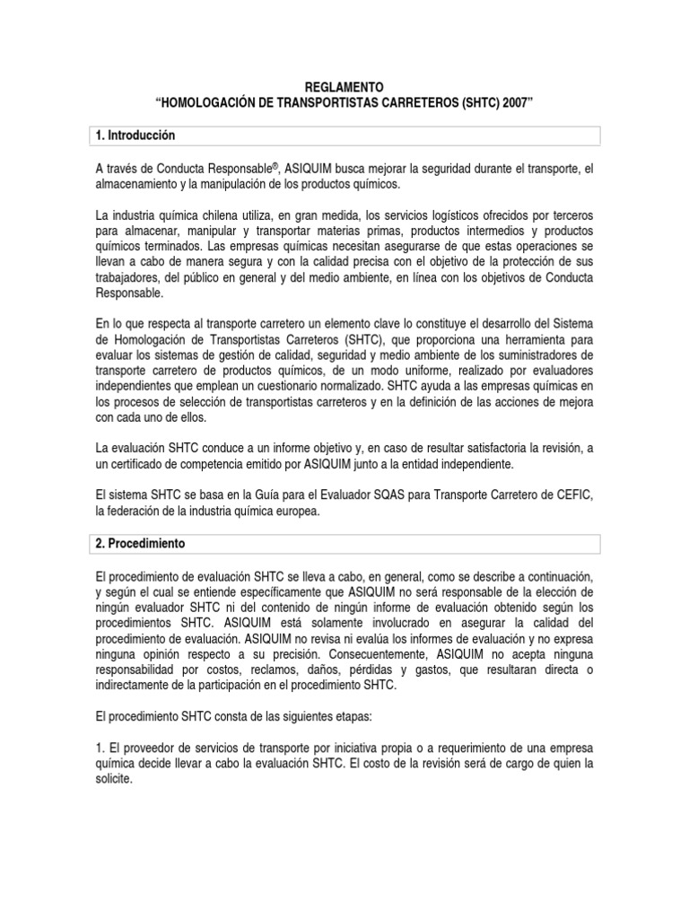 Reglamento SHTC | PDF | Calidad (comercial) | Transporte