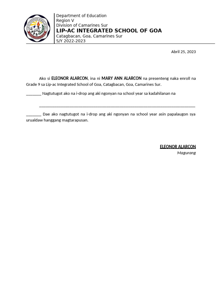 Drop Letter | PDF