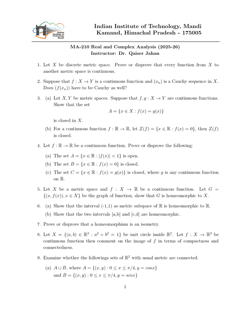 MA 210 Real and Complex Analysis | PDF