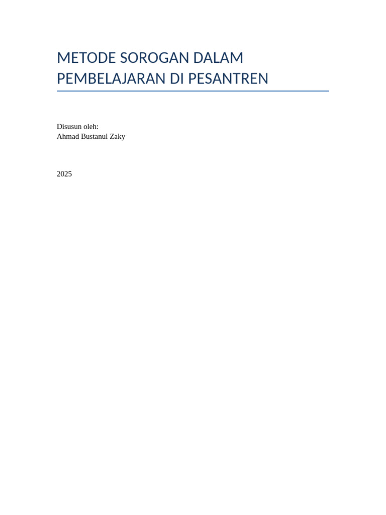 Metode Sorogan dalam Pendidikan Pesantren | PDF
