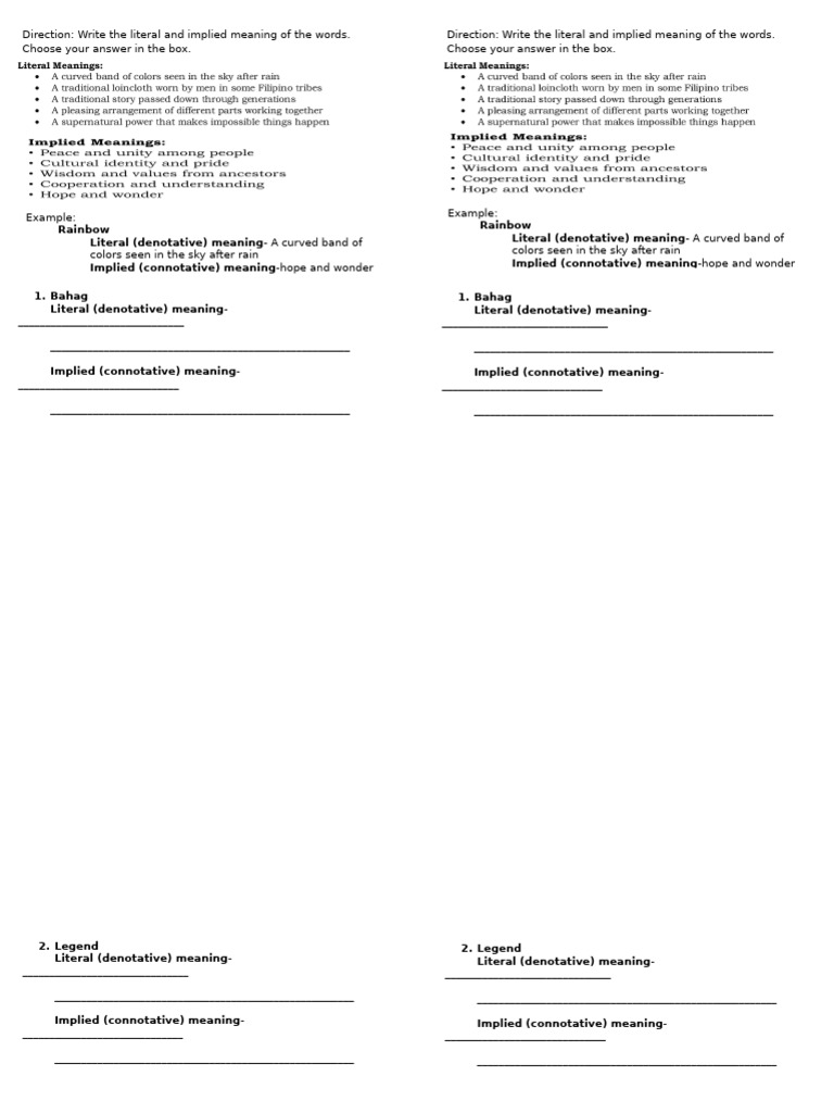 Denotative Connotative Worksheet | PDF | Connotation | Chess Theory