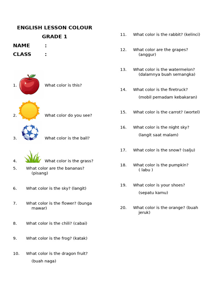 English Lesson Colour | PDF