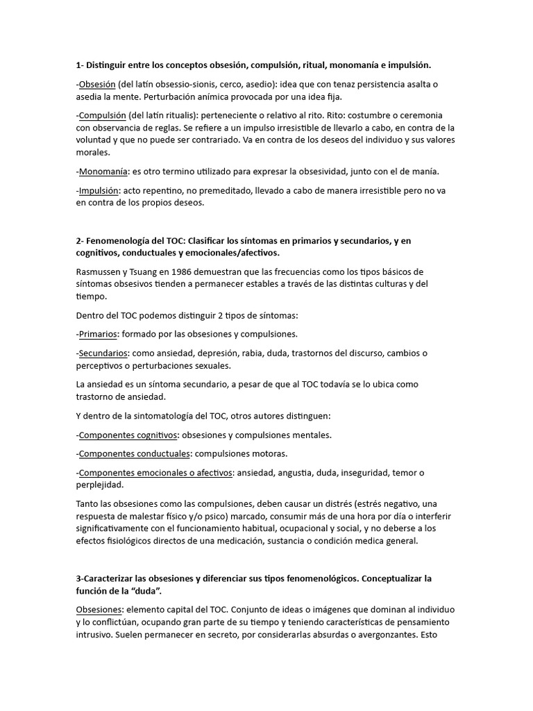 TOC - Guia Unidad 4 | PDF | Desorden obsesivo compulsivo | Ansiedad