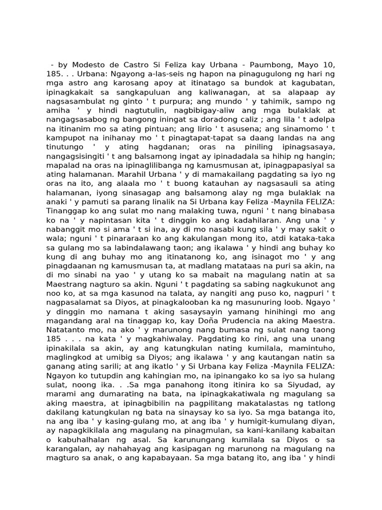 By Modesto de Castro Si Feliza Kay Urbana | PDF