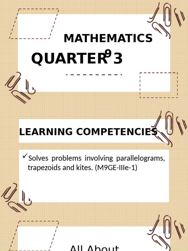 Solving Rectangle, Rhombus, Trapezoid and Kite Using Theorems WEEK 5 ...