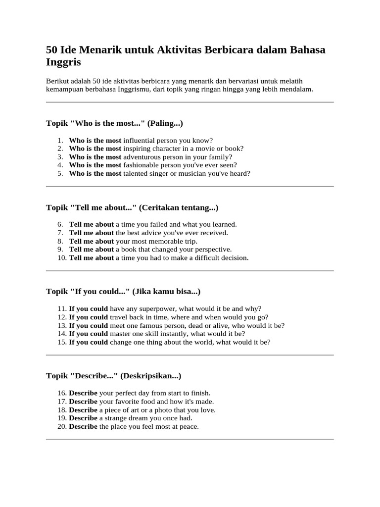 50 Engaging English Speaking Activities | PDF