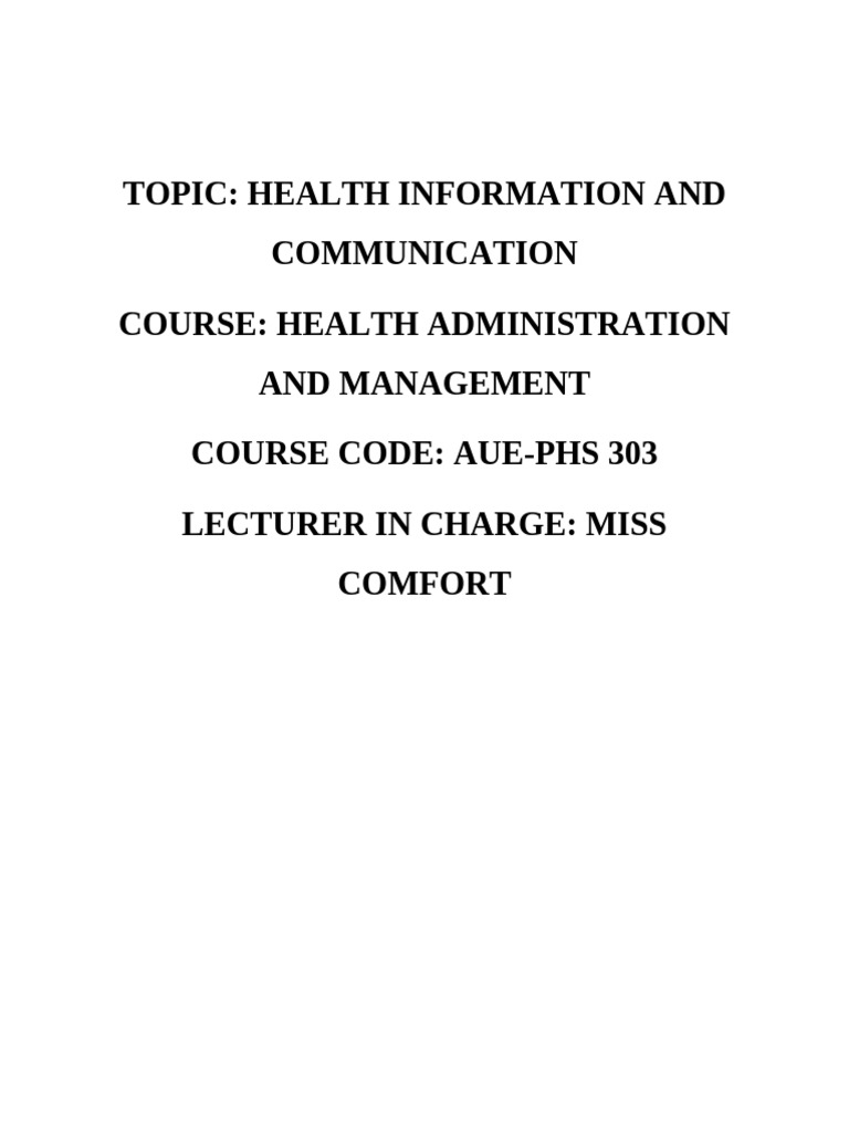 Health Information & Communication Overview | PDF | Electronic Health ...