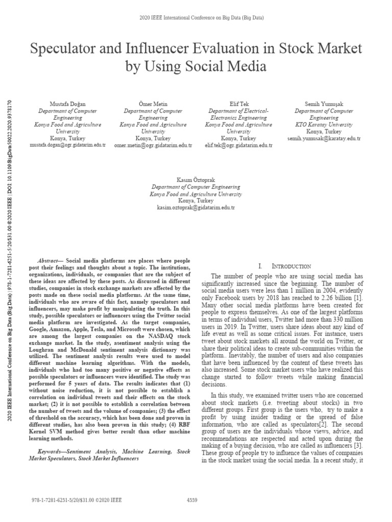 Speculator and Influencer Evaluation in Stock Market by Using Social ...