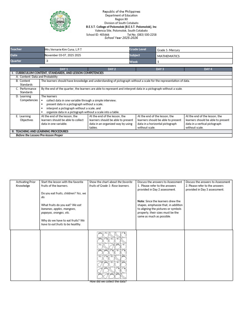 g1 q3w1 Math | PDF | Color