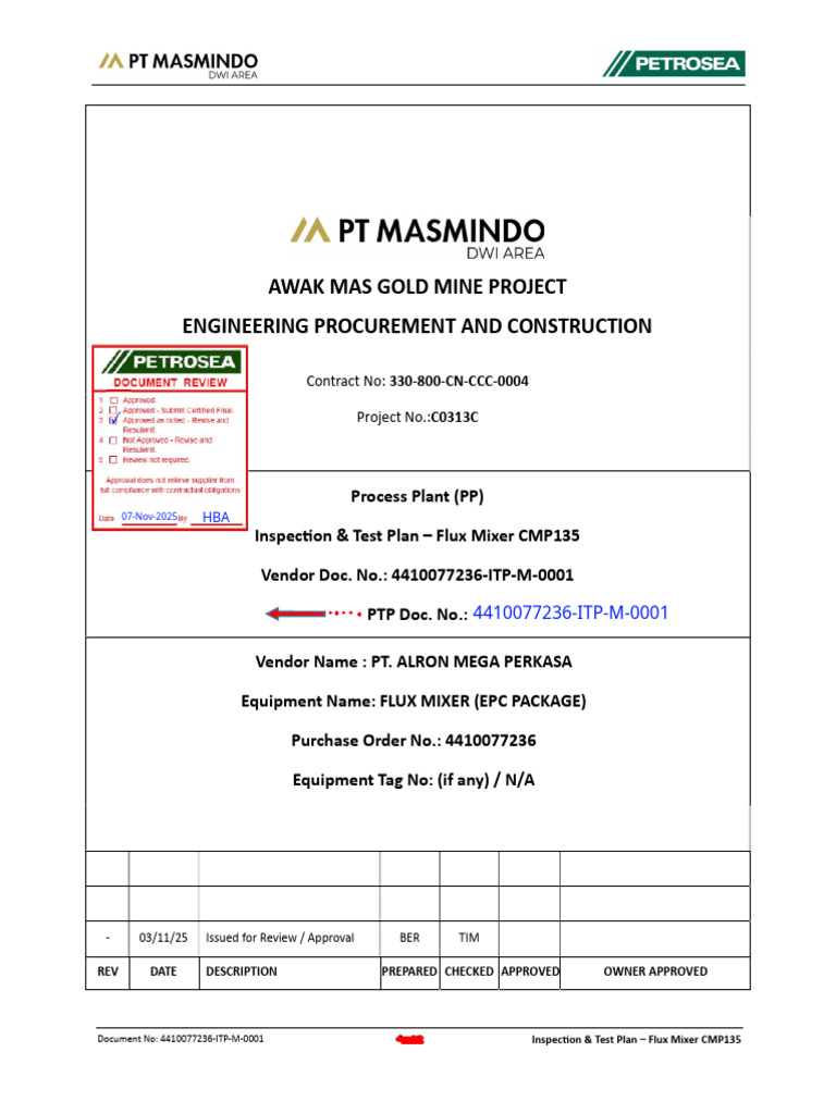 4410077236-ITP-M-0001 - Inspection Test Plan - Code 3 | PDF ...