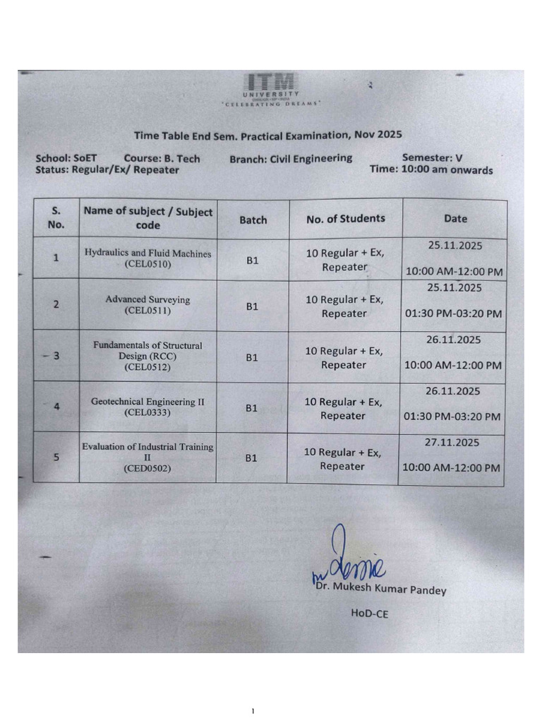 5th Sem End-Term Practical Time Table Nov. 2025 | PDF