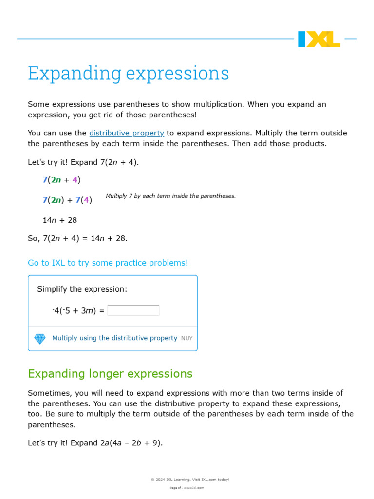 Expand Expressions with Distributive Property | PDF | Polynomial ...