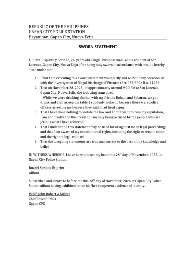 Sworn Statement Suspect | PDF