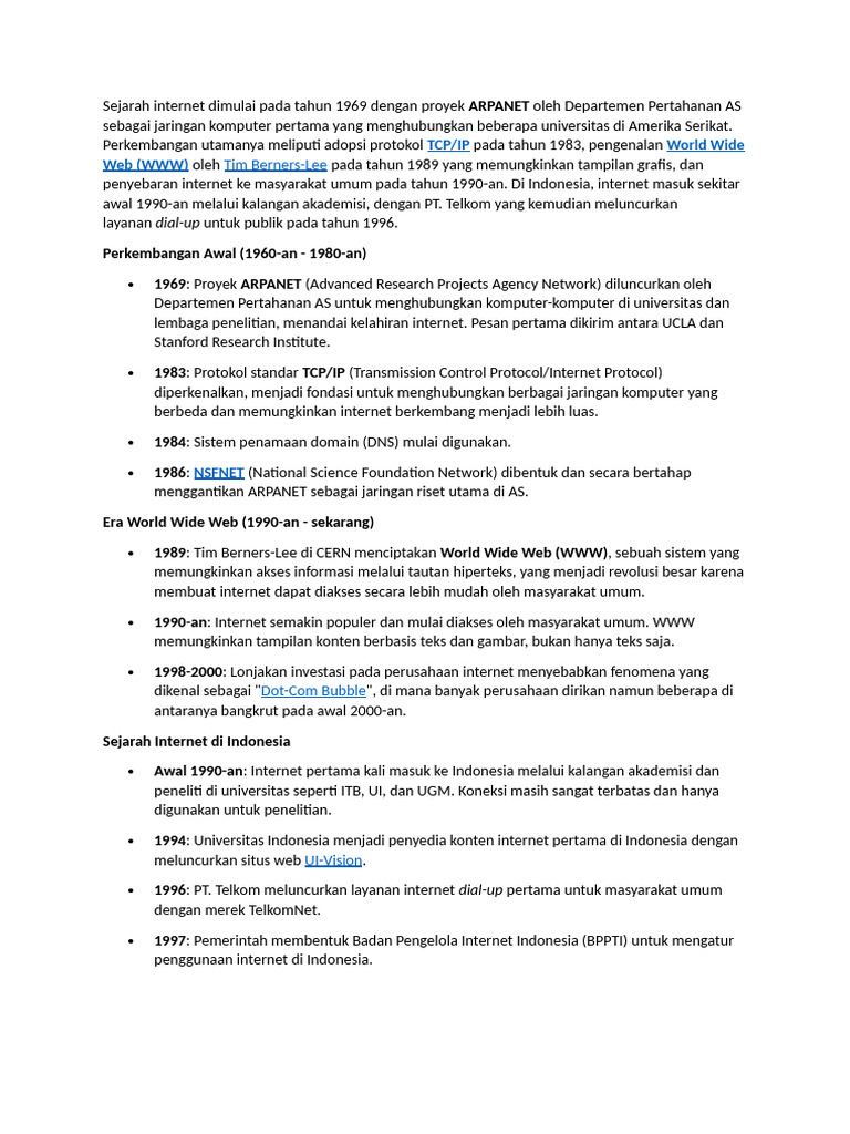 Sejarah dan Perkembangan Internet di Indonesia | PDF