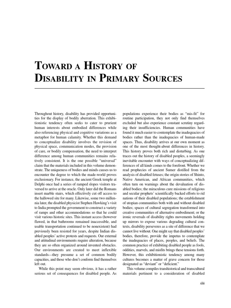 History of Disability in Primary Sources | PDF | Disability