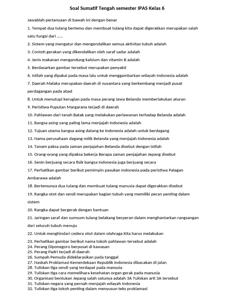 Soal Sumatif Tengah Semester IPAS Kelas 6 | PDF