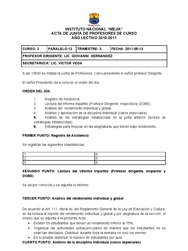 Acta de Junta de Curso | PDF