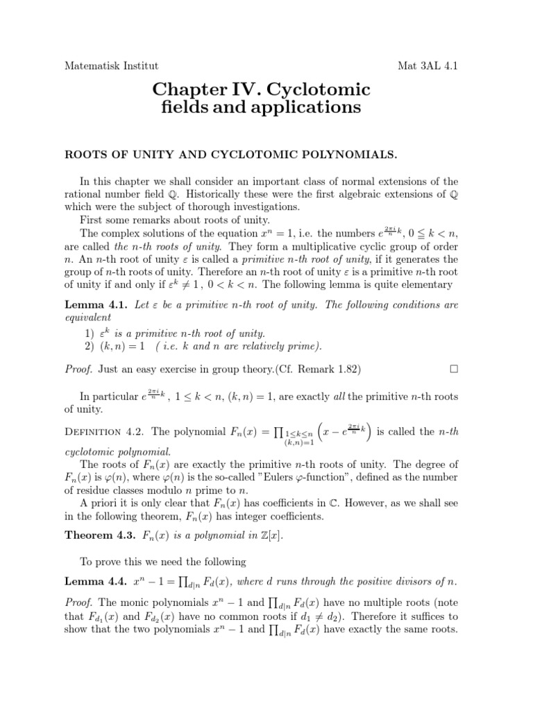 Cyclotomic Fields and Applications | PDF | Prime Number | Group ...