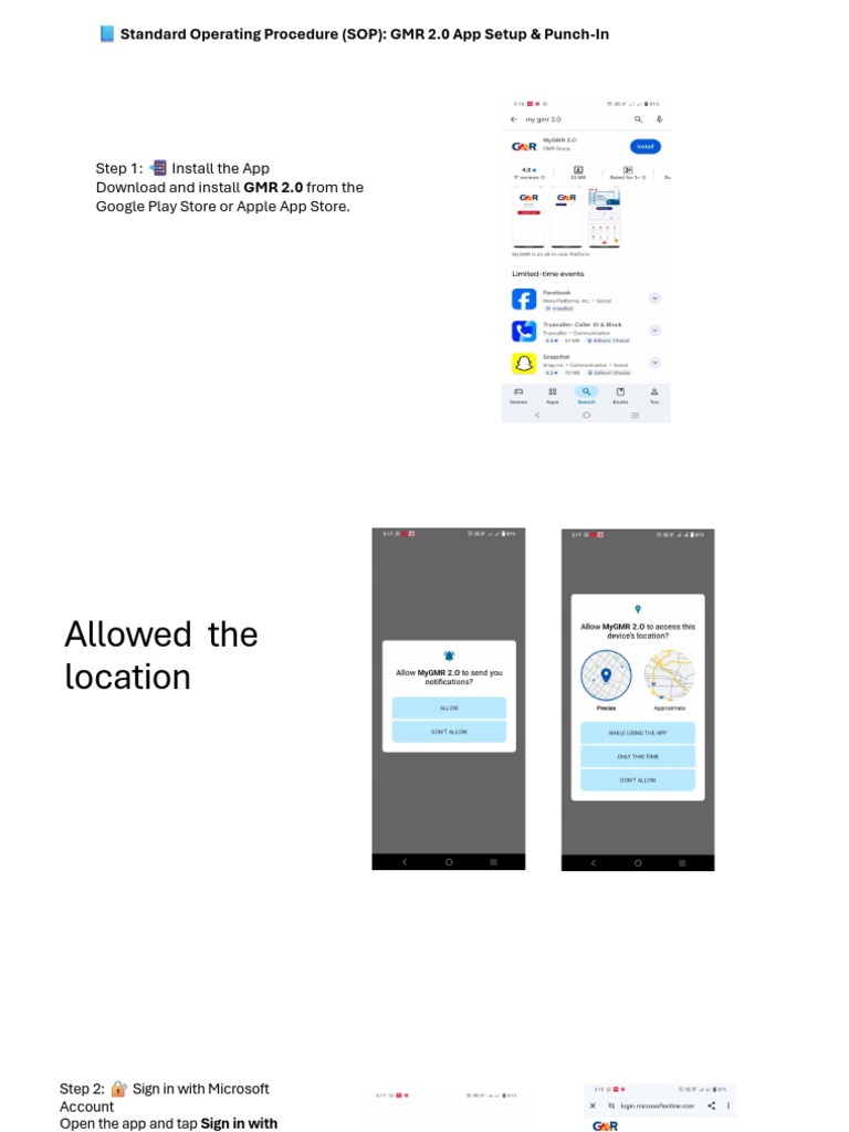 GMR 2.0 App Setup and Punch-In Guide | PDF