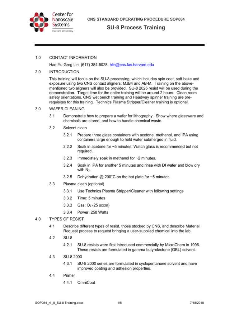 SOP084 r1 0 SU-8 Training | PDF | Industrial Processes | Materials Science