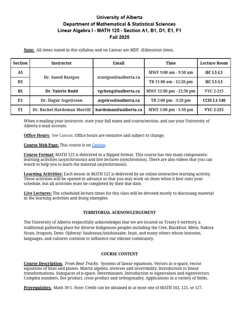 2025 Fall MATH125 Syllabus | PDF | Eigenvalues And Eigenvectors ...