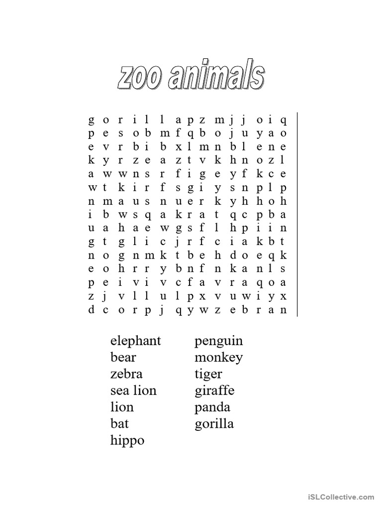 Zoo Animals Wordsearch | PDF