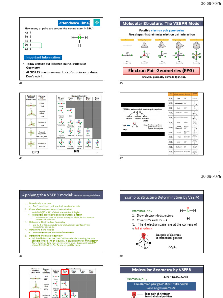L26 - Ch7 EP and Molecular Geometry - Chem131 - F25 | PDF | Atomic ...