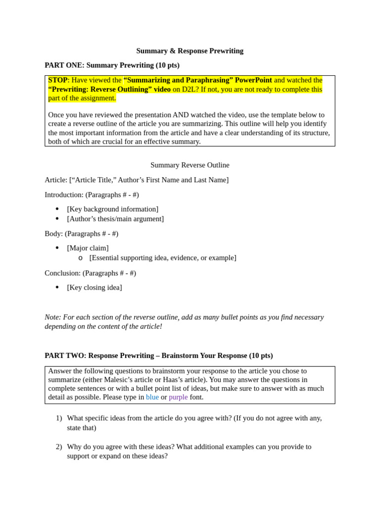 Summary and Response Prewriting Guide | PDF | Essays | Human Communication