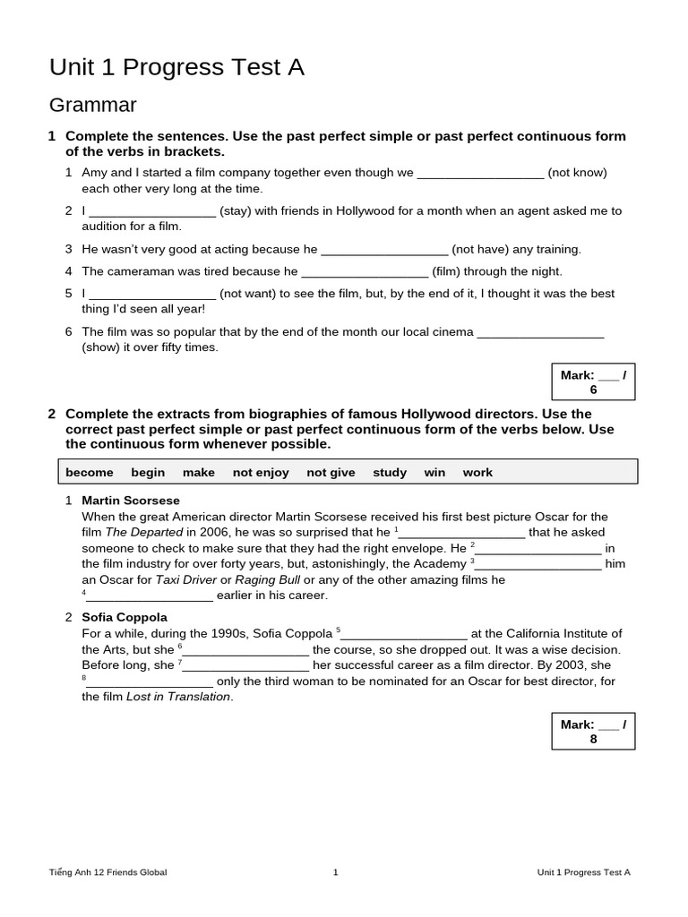 Unit 1 Progress Test A | PDF | Martin Scorsese