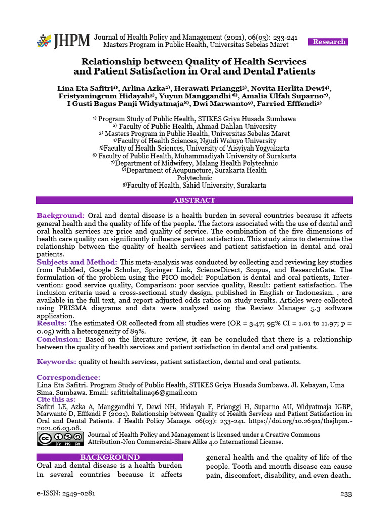 Quality of Health Services & Patient Satisfaction | PDF | Meta Analysis ...