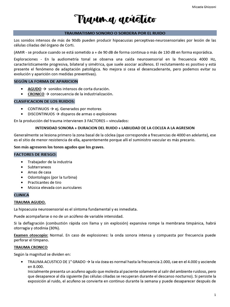 Trauma Acústico: Causas y Tratamiento | PDF | Especialidades Medicas ...