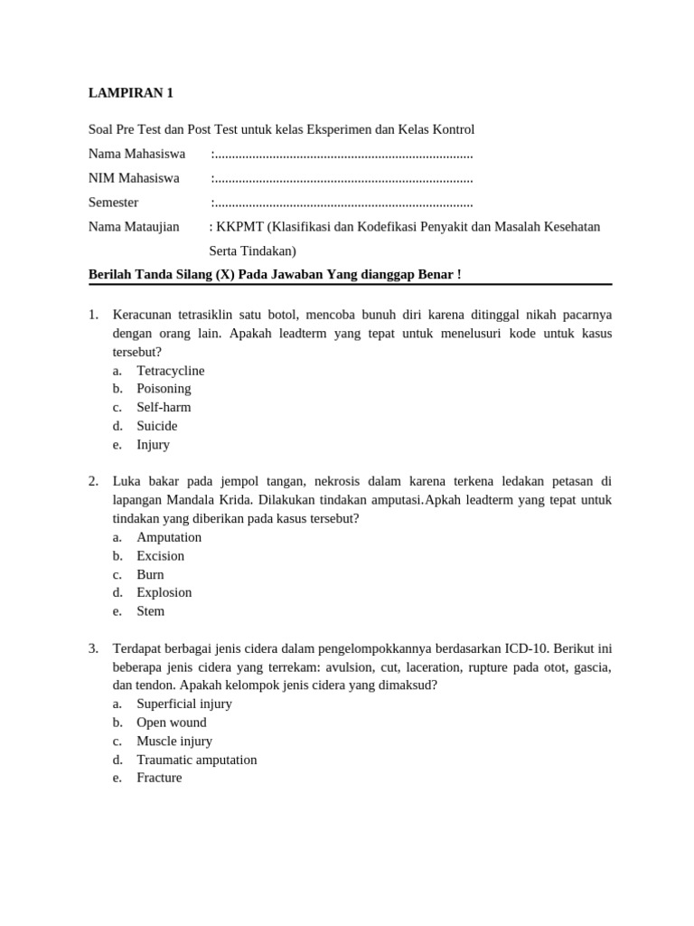 Soal Pre Test Dan Post Test | PDF