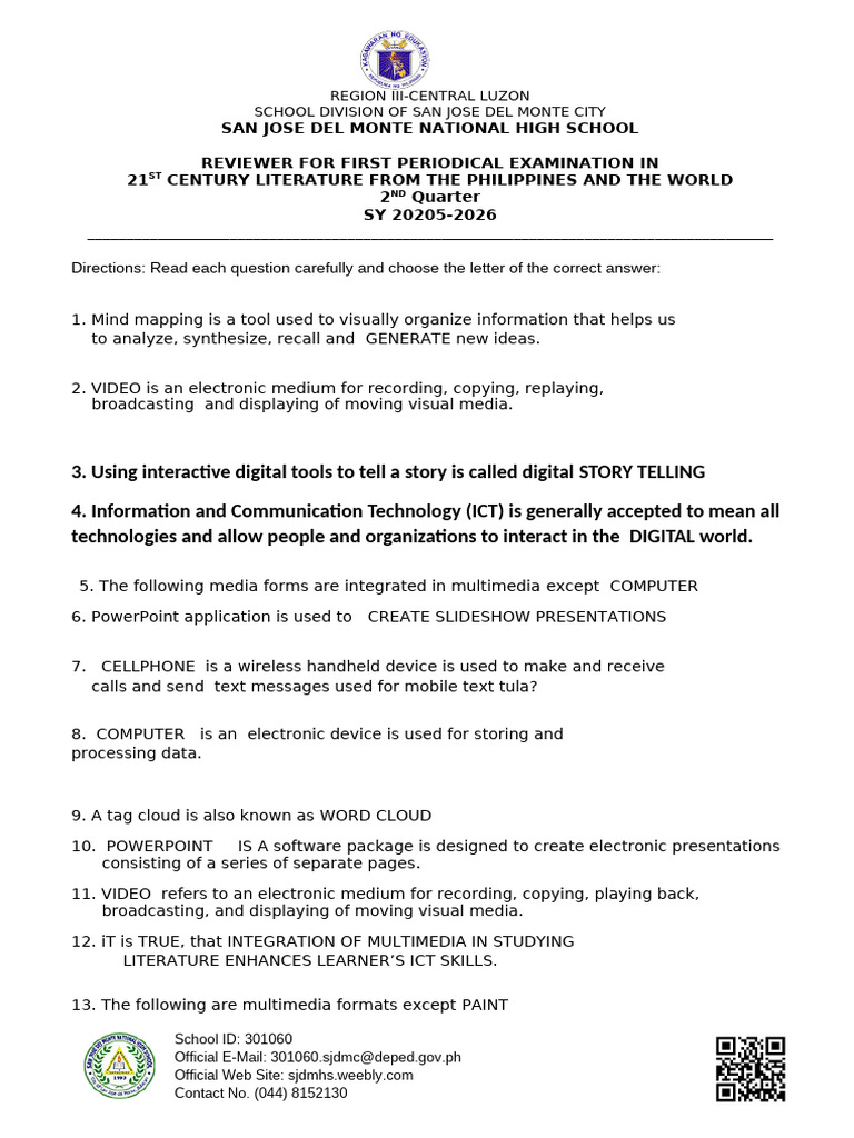 21st CENTURY Reviewer. 2ND Periodic Test 2025 | PDF | Multimedia ...