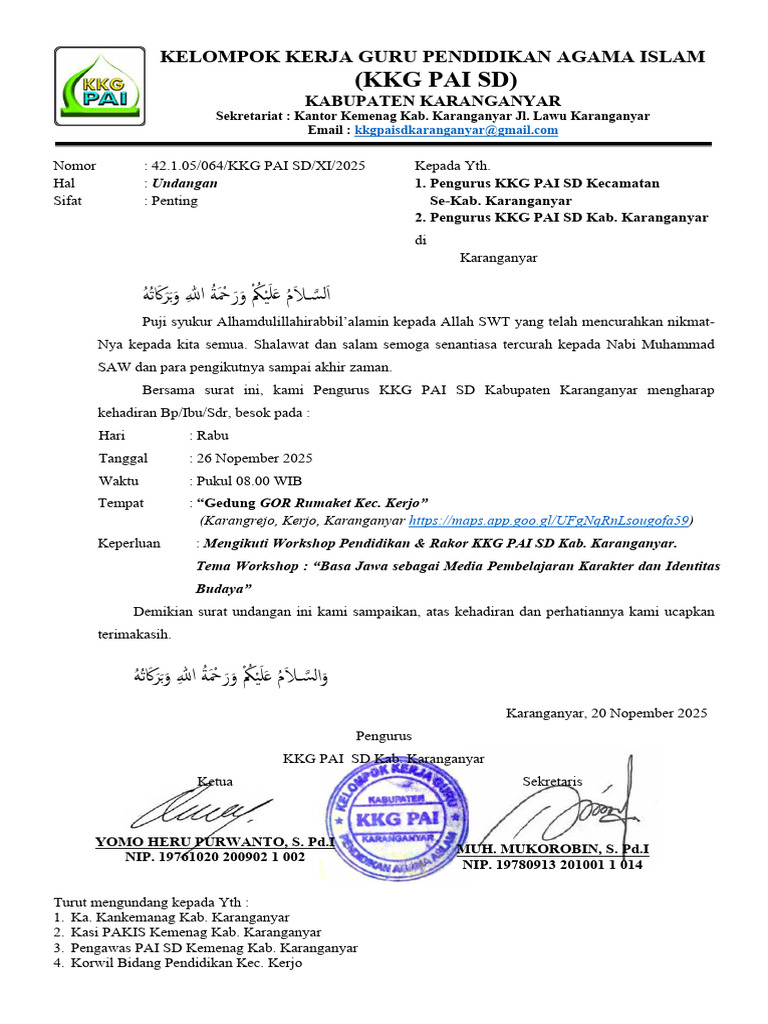 Undangan Rapat Kkg Pengurus | PDF