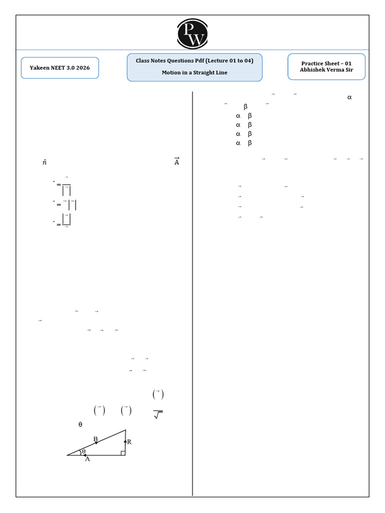 Motion in A Straight Line MBBS Practice Sheet - 01 (Only | PDF | Speed ...