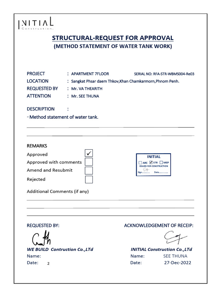 Water Tank Construction Method Statement | PDF | Concrete | Building ...