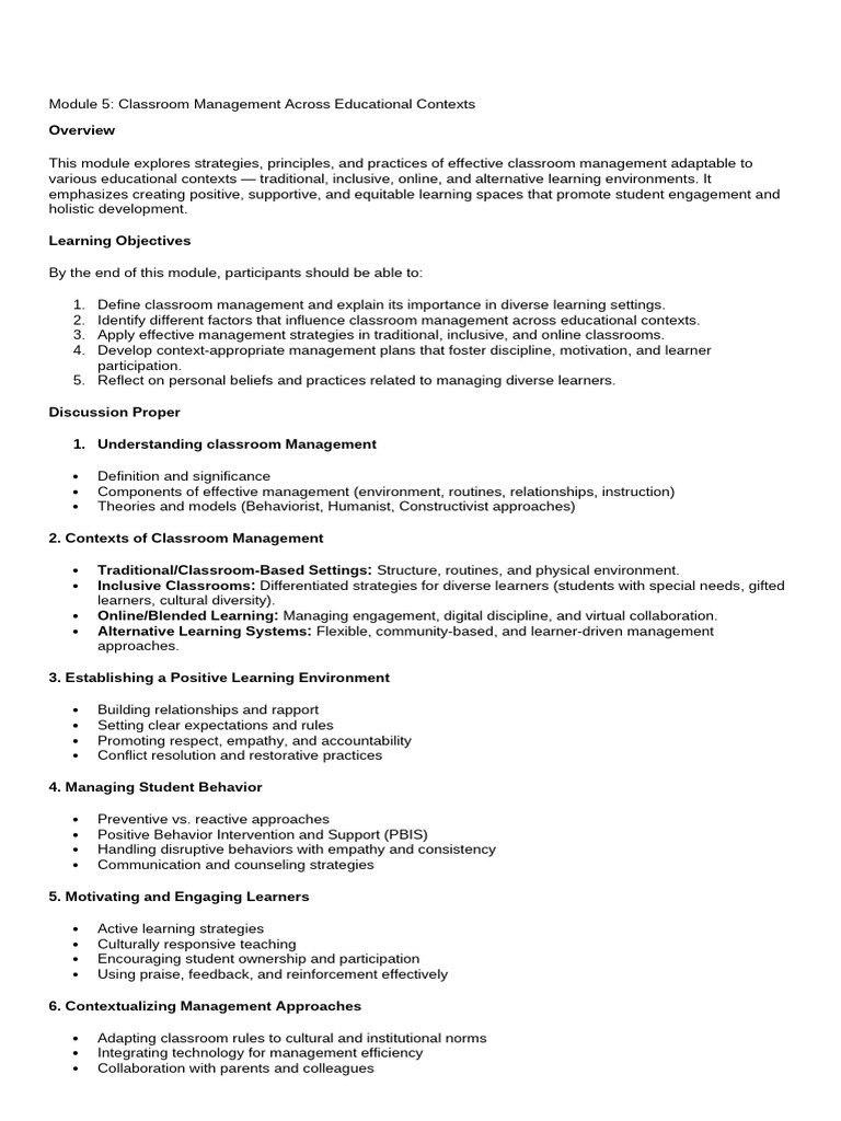 Module 5classroom Management Across Educational Contexts | PDF ...