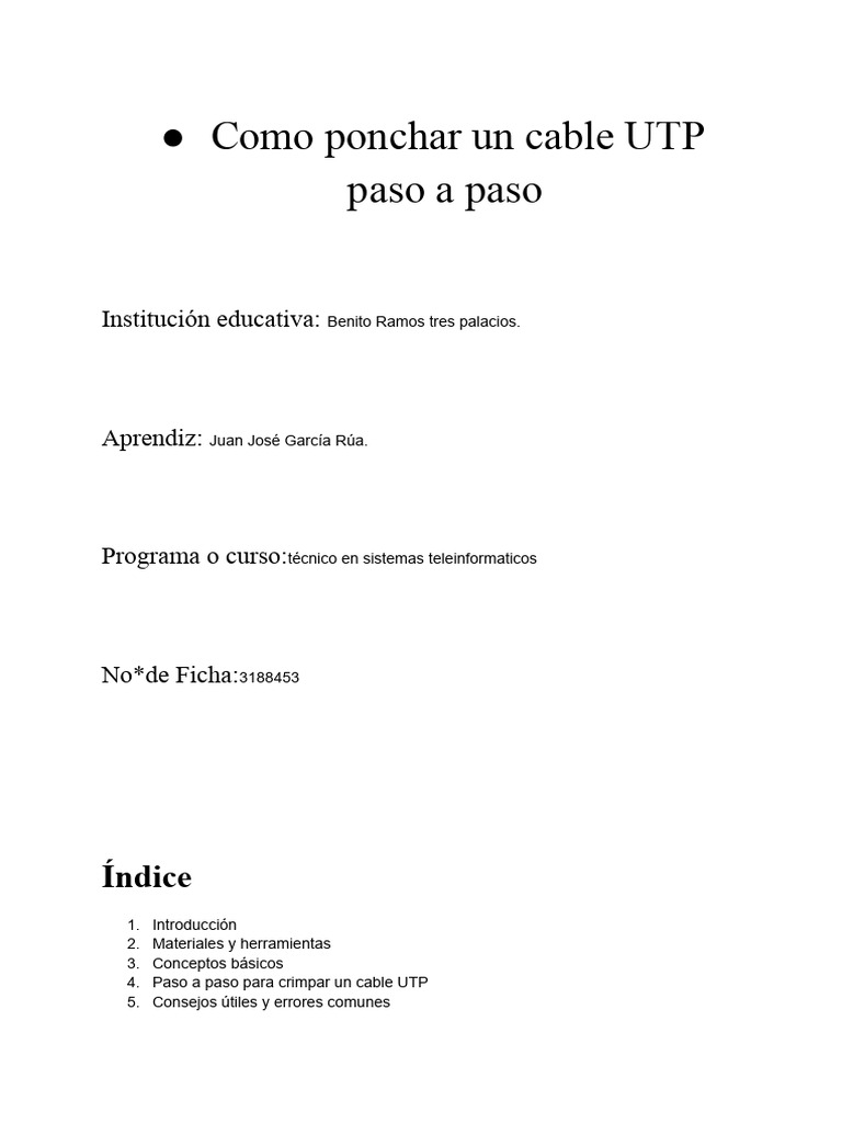 Como Ponchar Un Cable UTP Paso A Paso JR | PDF | Ingenieria Eléctrica ...