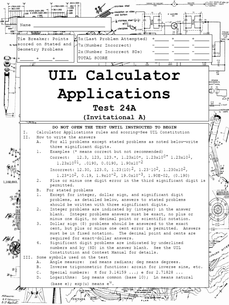 UIL Calculator Applications Test 24A | PDF | Euclidean Geometry ...