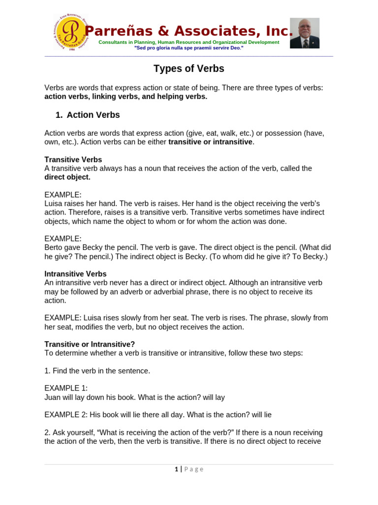 Types of Verbs | PDF | Verb | Object (Grammar)