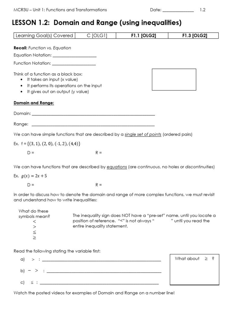 1.2 - Domain and Range | PDF | Function (Mathematics) | Inequality (Mathematics)
