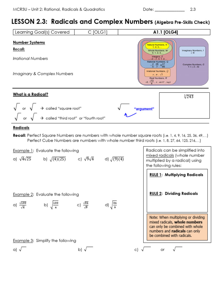 Radicals and Complex Numbers Explained | PDF | Numbers | Mathematical ...