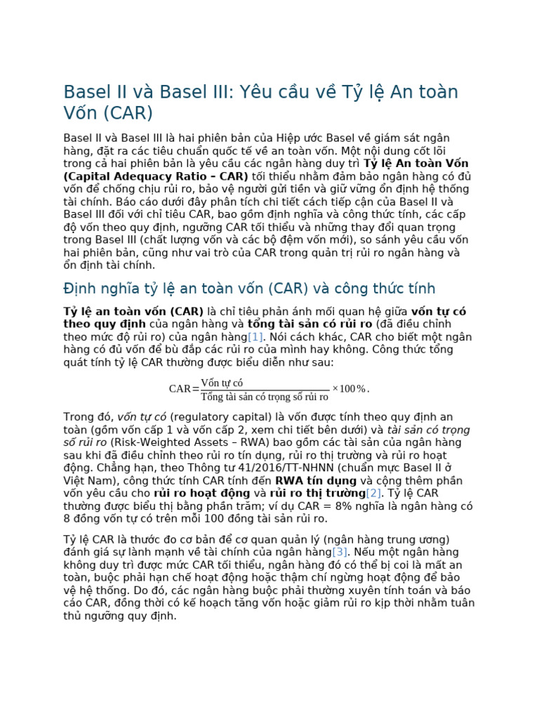 Basel II Và Basel III - Yêu Cầu Về Tỷ Lệ an Toàn Vốn (CAR) | PDF