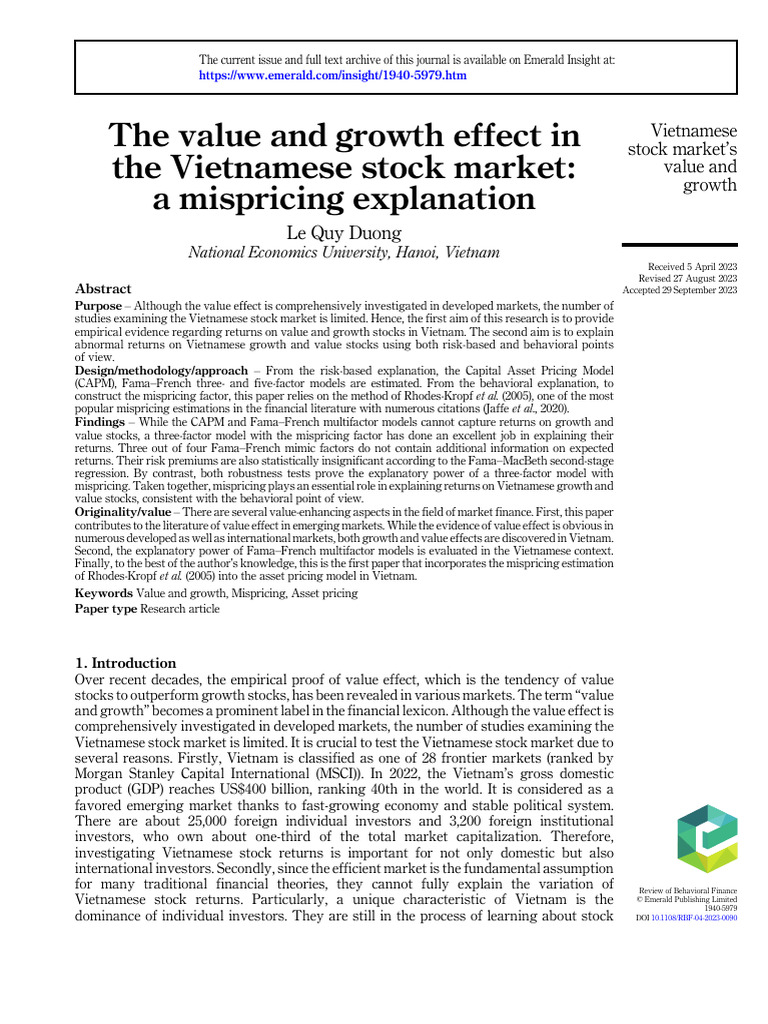 Mispricing in Vietnam's Stock Market | PDF | Capital Asset Pricing ...