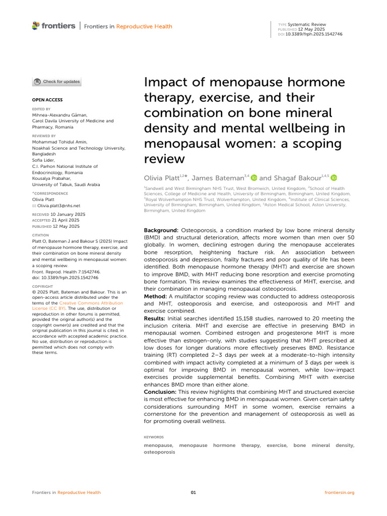 Impact of Menopause Hormone Therapy, Exercise, and Their Combination On ...